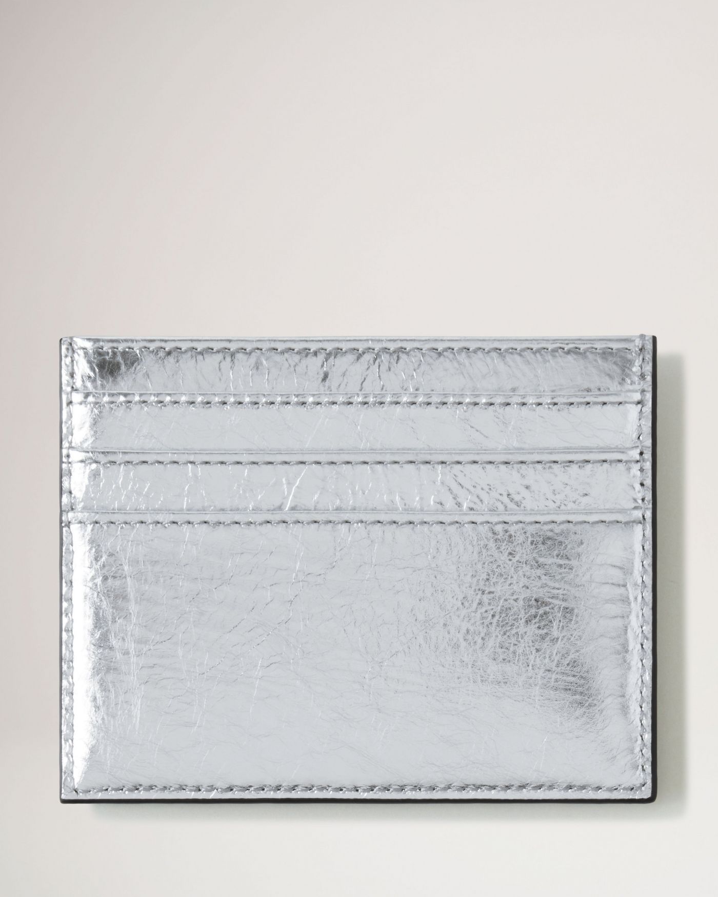 Zipped Credit Card Slip | Silver Crinkled Metallic Leather | Women ...