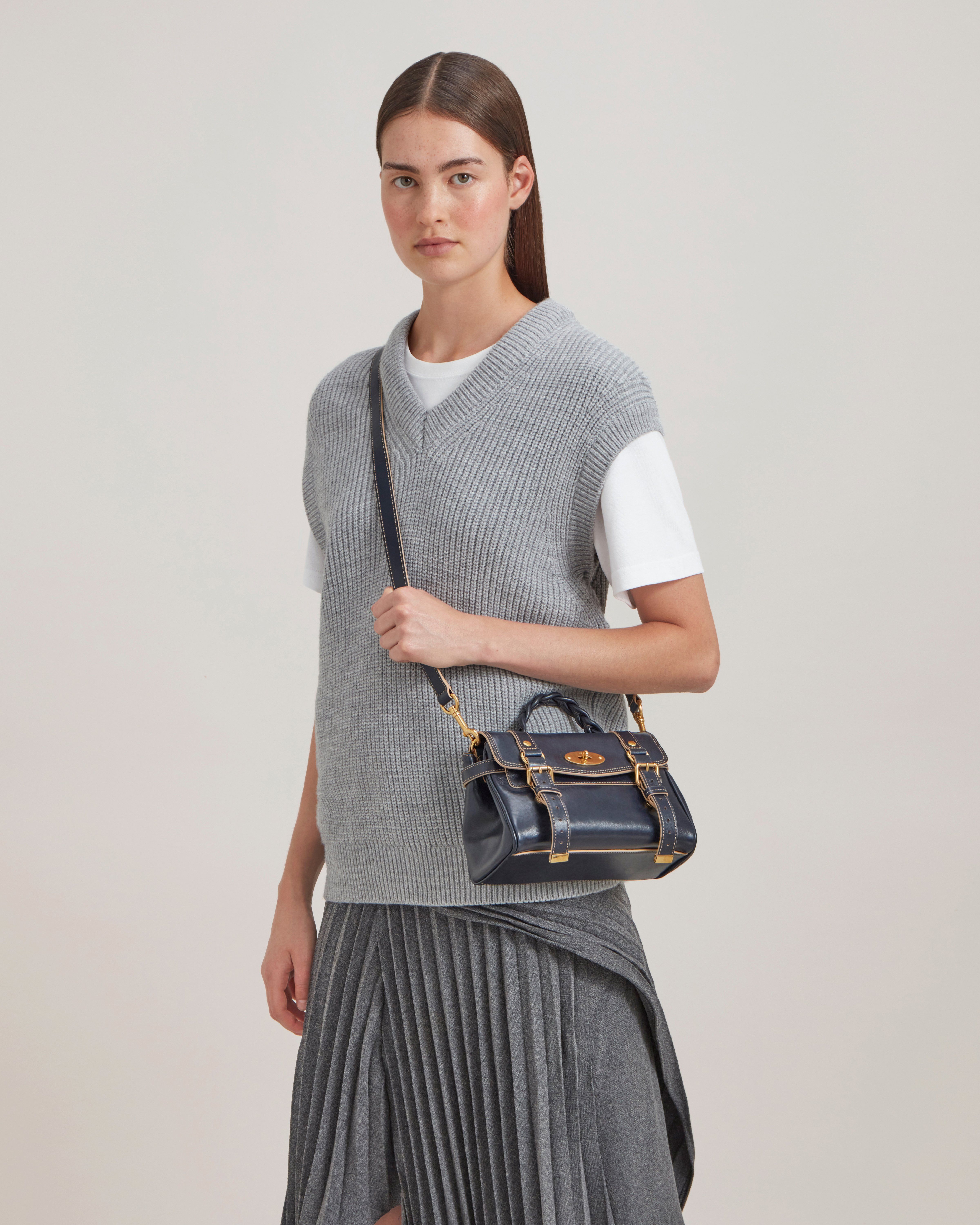 Mini Alexa | Dark Navy Contrast Raw Edge | Women | Mulberry