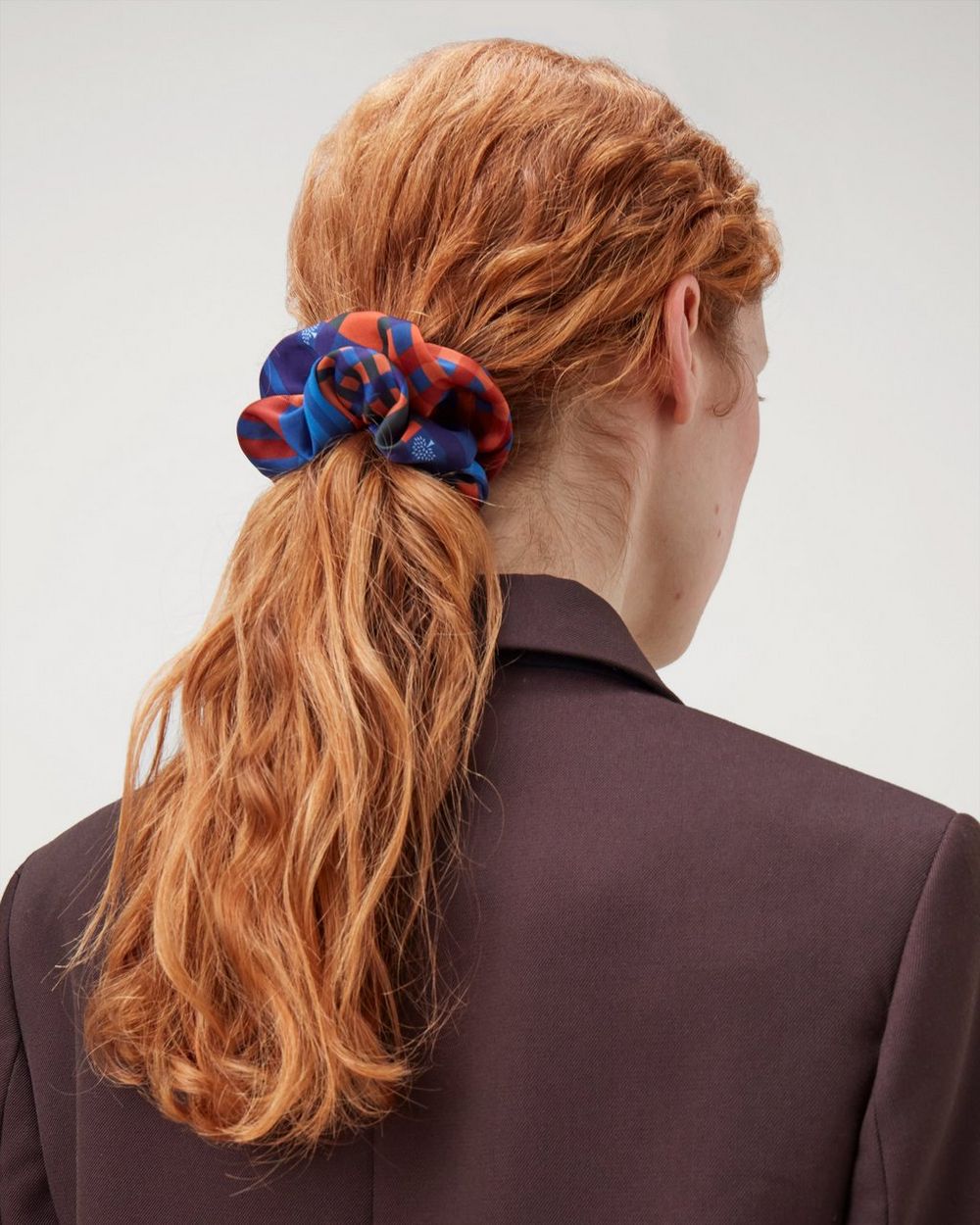 Check Hair Scrunchie | Coral Orange & Cornflower Blue Recycled ...