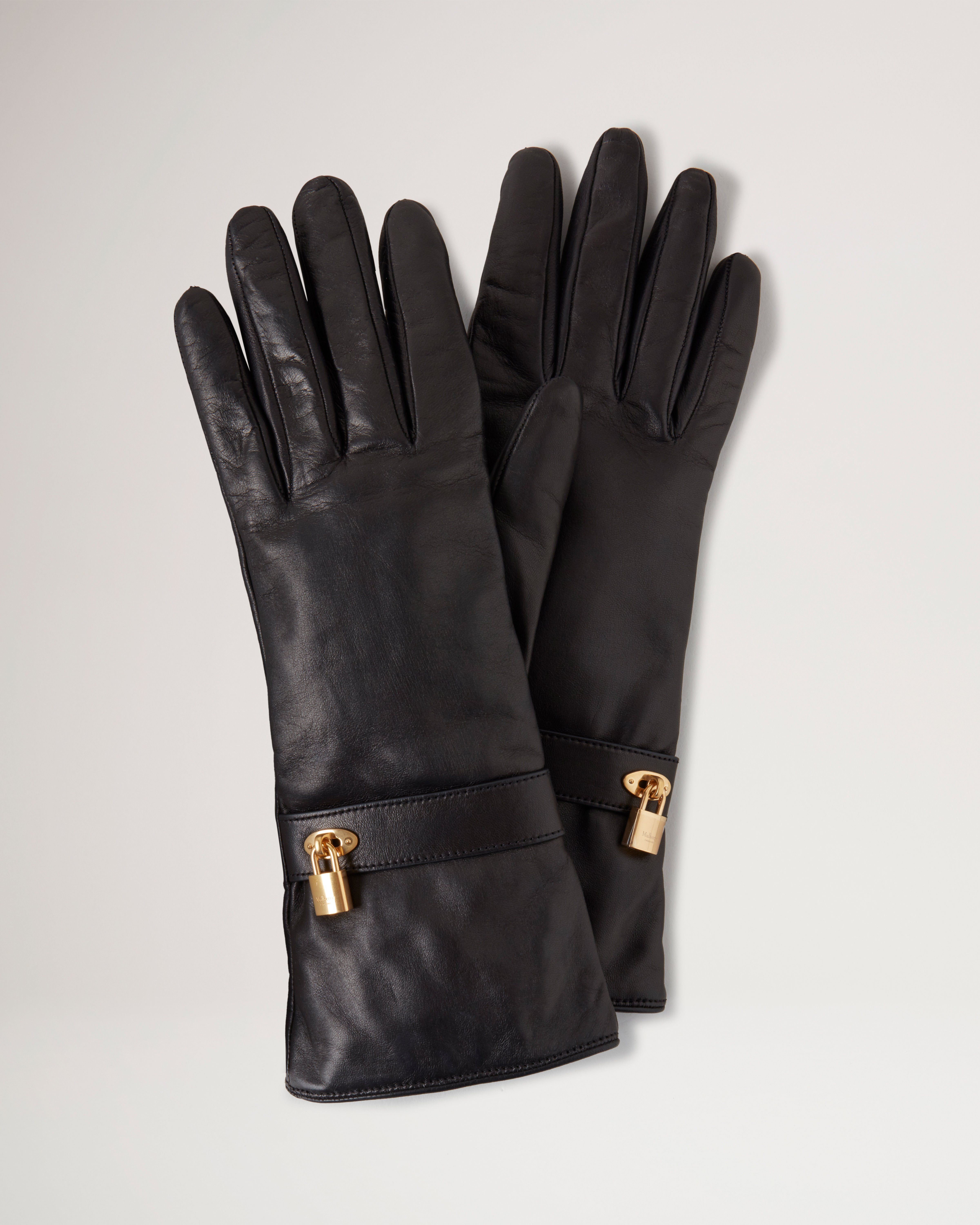 Padlock Gloves | Black Leather | Women | Mulberry