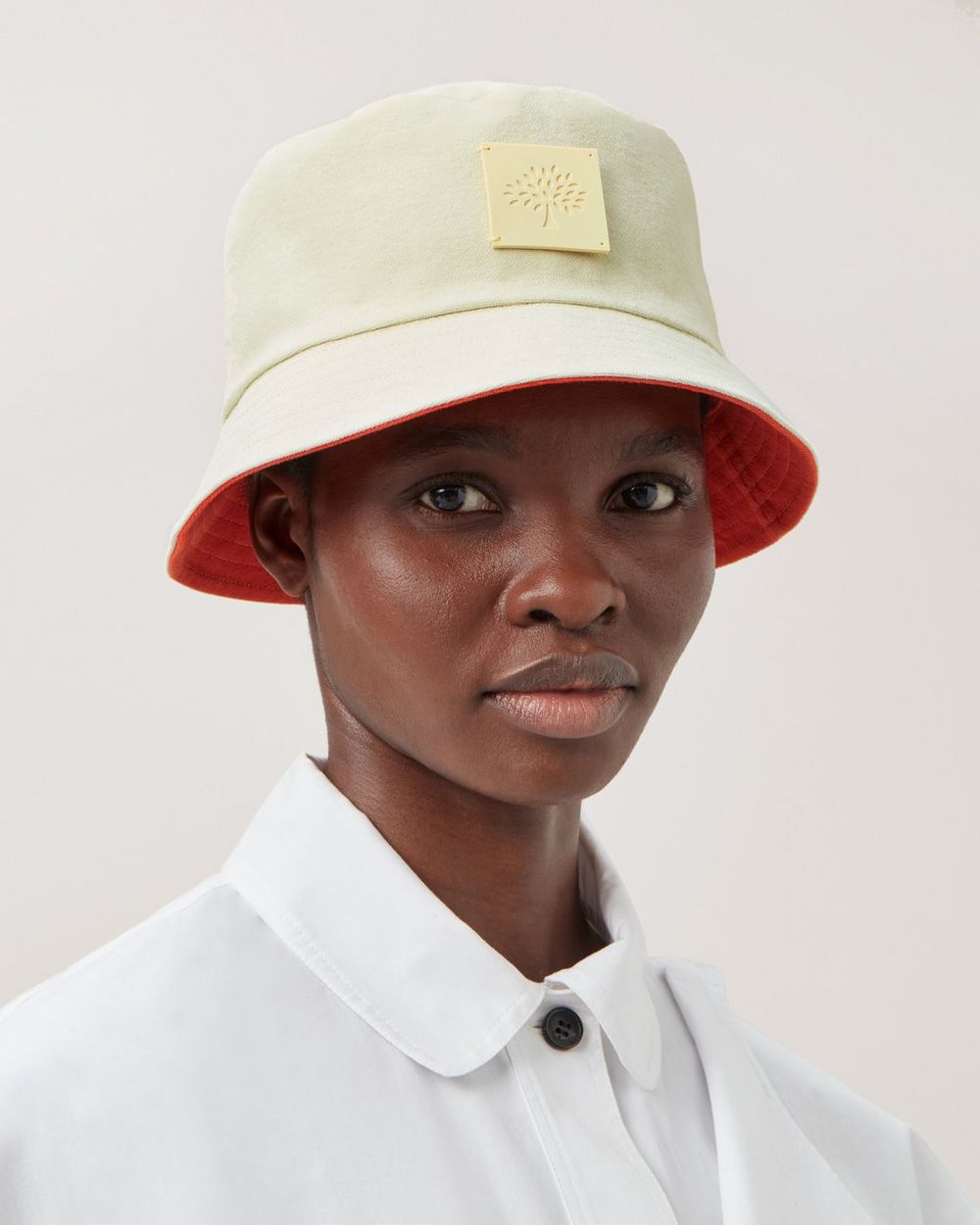 Solid Reversible Bucket Hat | Coral Orange & Wild Primrose Cotton | Women | Mulberry
