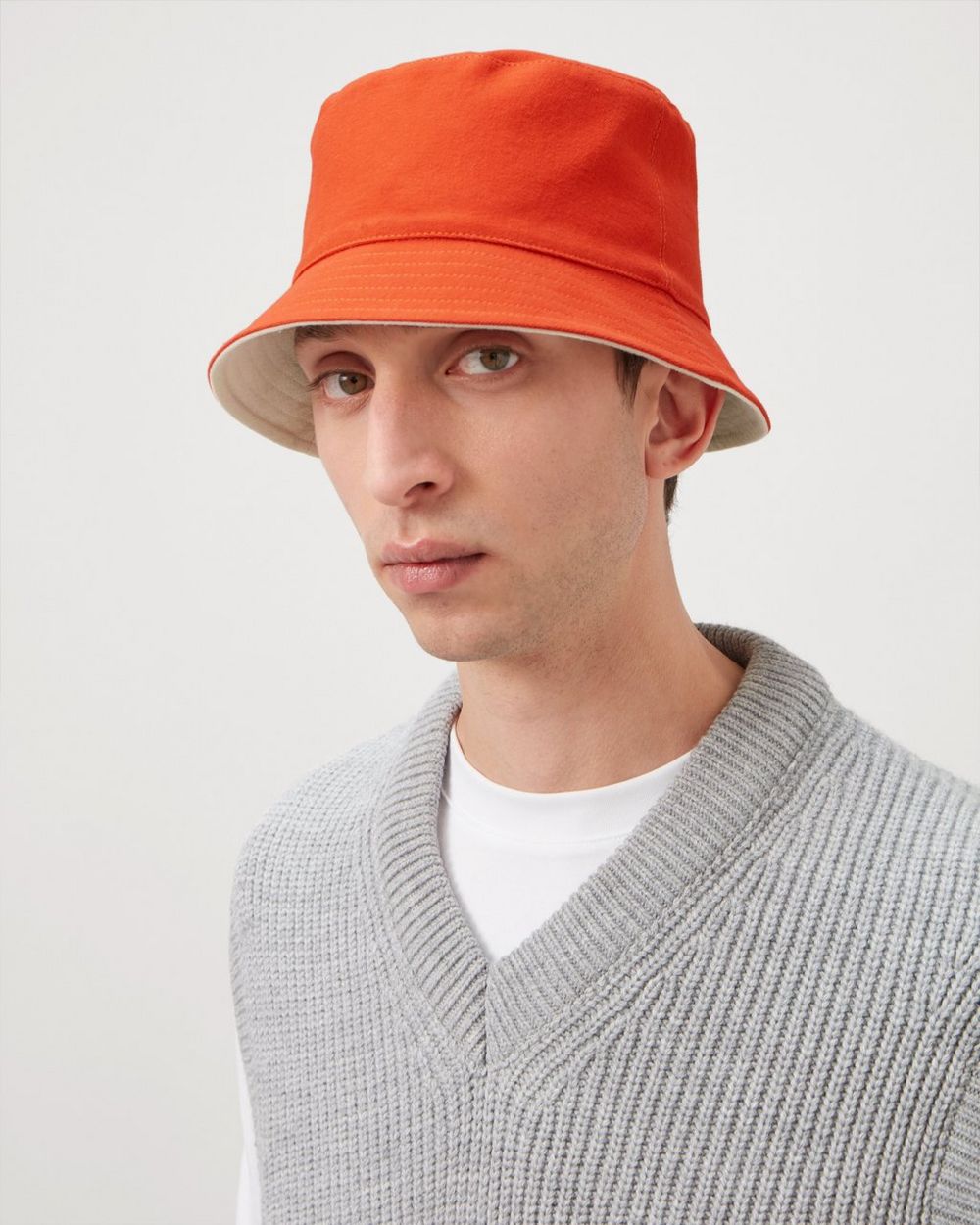 Solid Reversible Bucket Hat | Coral Orange & Wild Primrose Cotton | Women | Mulberry