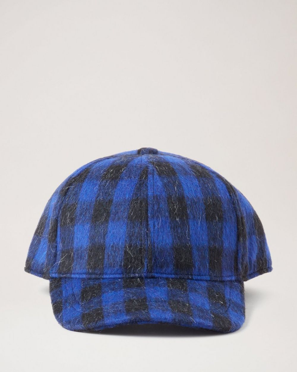 Check Baseball Cap | Sapphire & Black Wool & Polyester | Men | Mulberry
