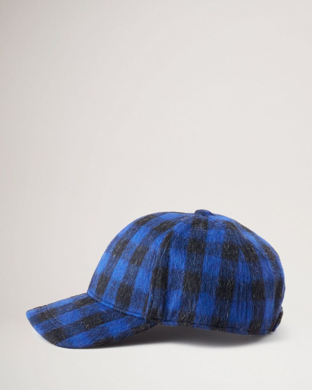 Check Baseball Cap | Sapphire & Black Wool & Polyester | Men | Mulberry