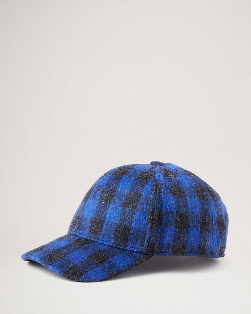 Check Baseball Cap | Sapphire & Black Wool & Polyester | Men | Mulberry