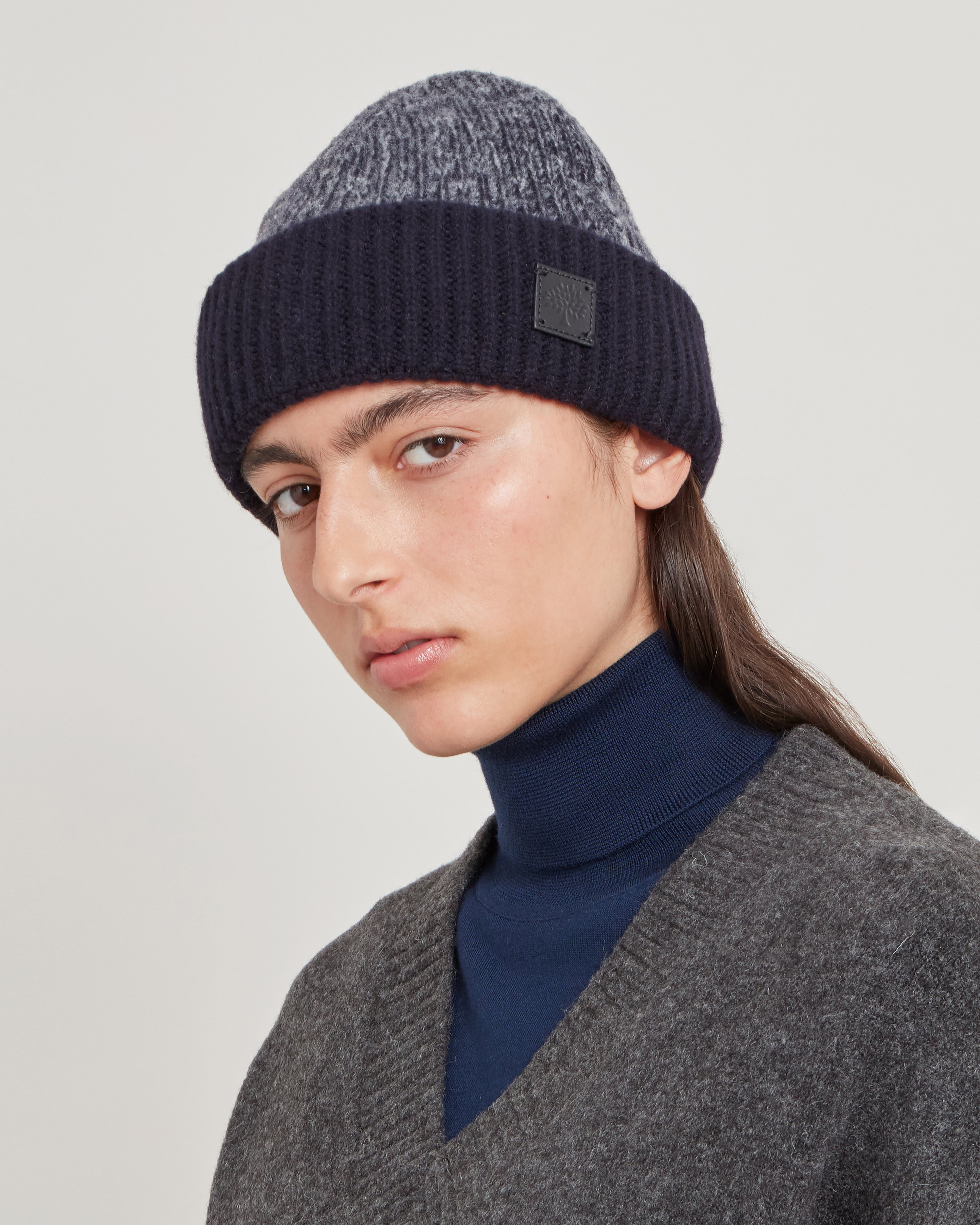 Melange & Solid Block Colour Beanie | Night Sky & Pale Grey Lambswool ...