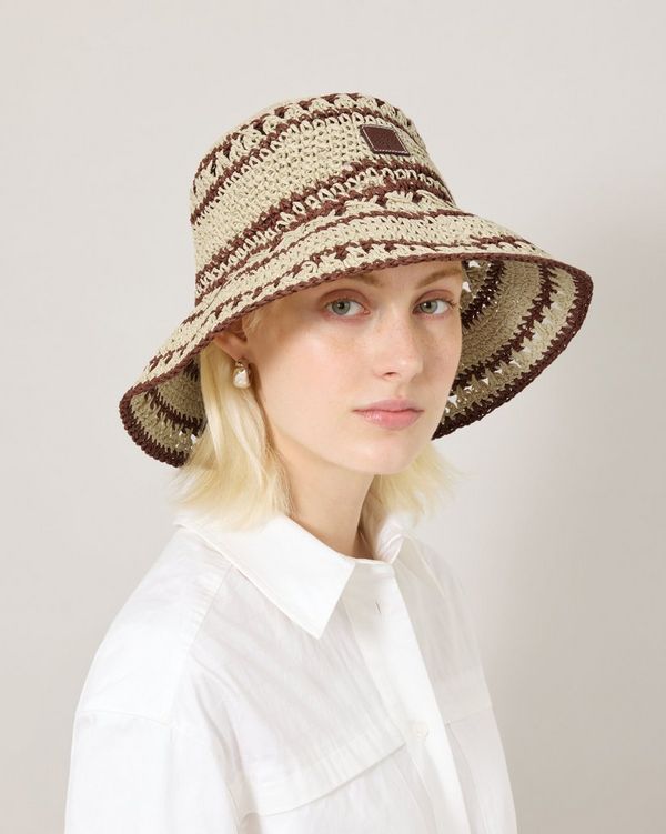 Mulberry | Crochet Bucket Hat | Beige & Oak Paper Raffia | Men
