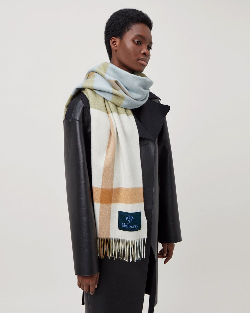 Large Check Lambswool Scarf | Wild Primrose Lambswool | Women | Mulberry