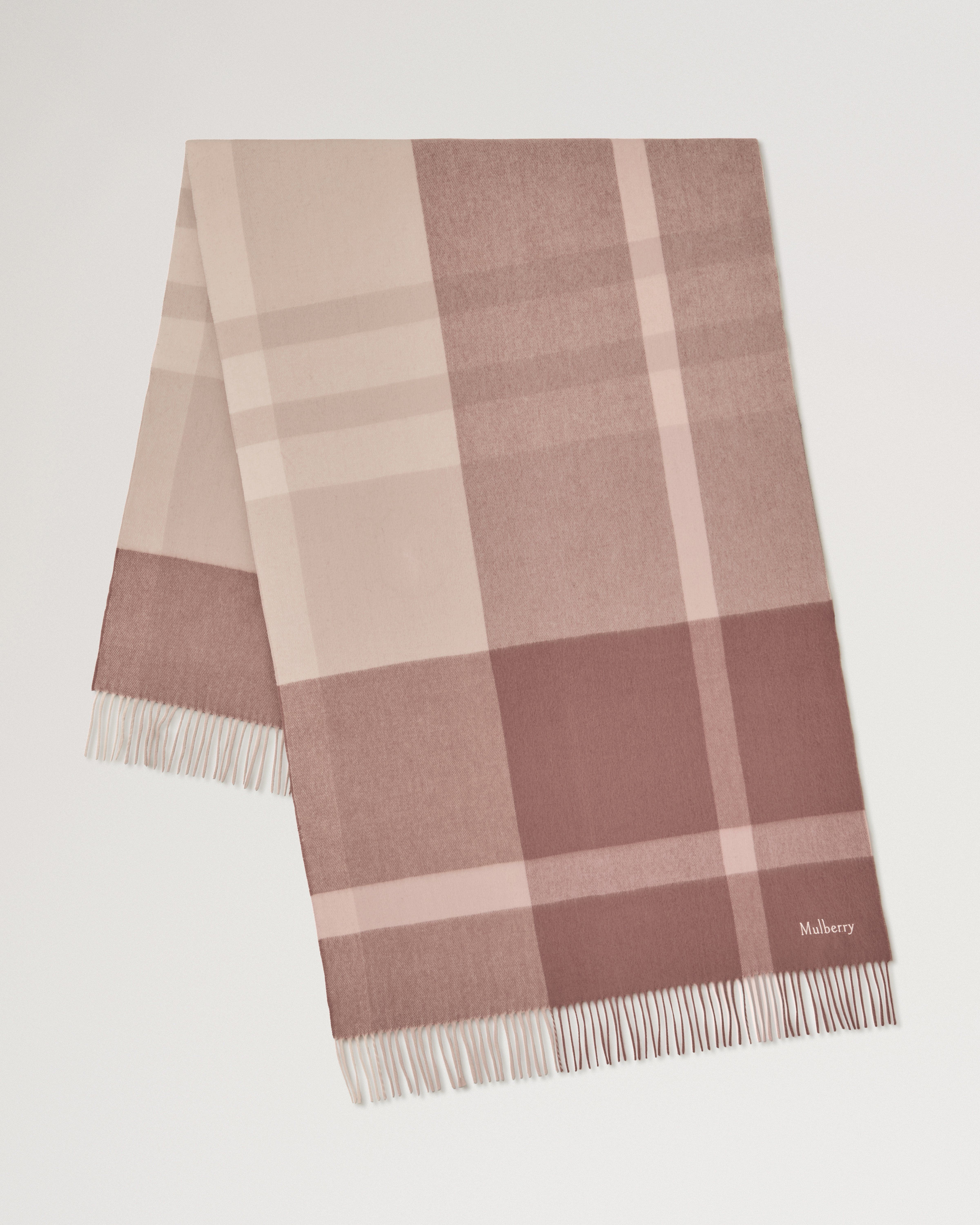 Mulberry | Large Check Merino Wool Scarf | Autumn Rose & Powder Rose ...
