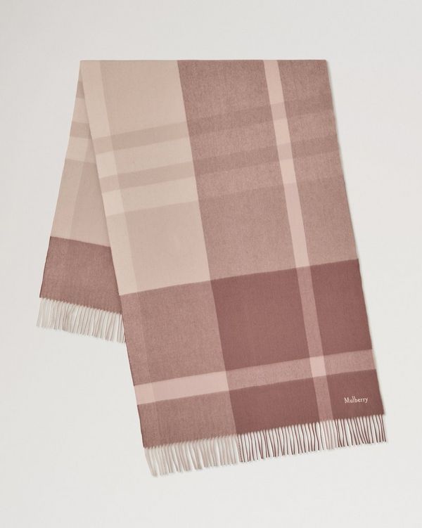 Mulberry | Large Check Merino Wool Scarf | Autumn Rose & Powder Rose ...
