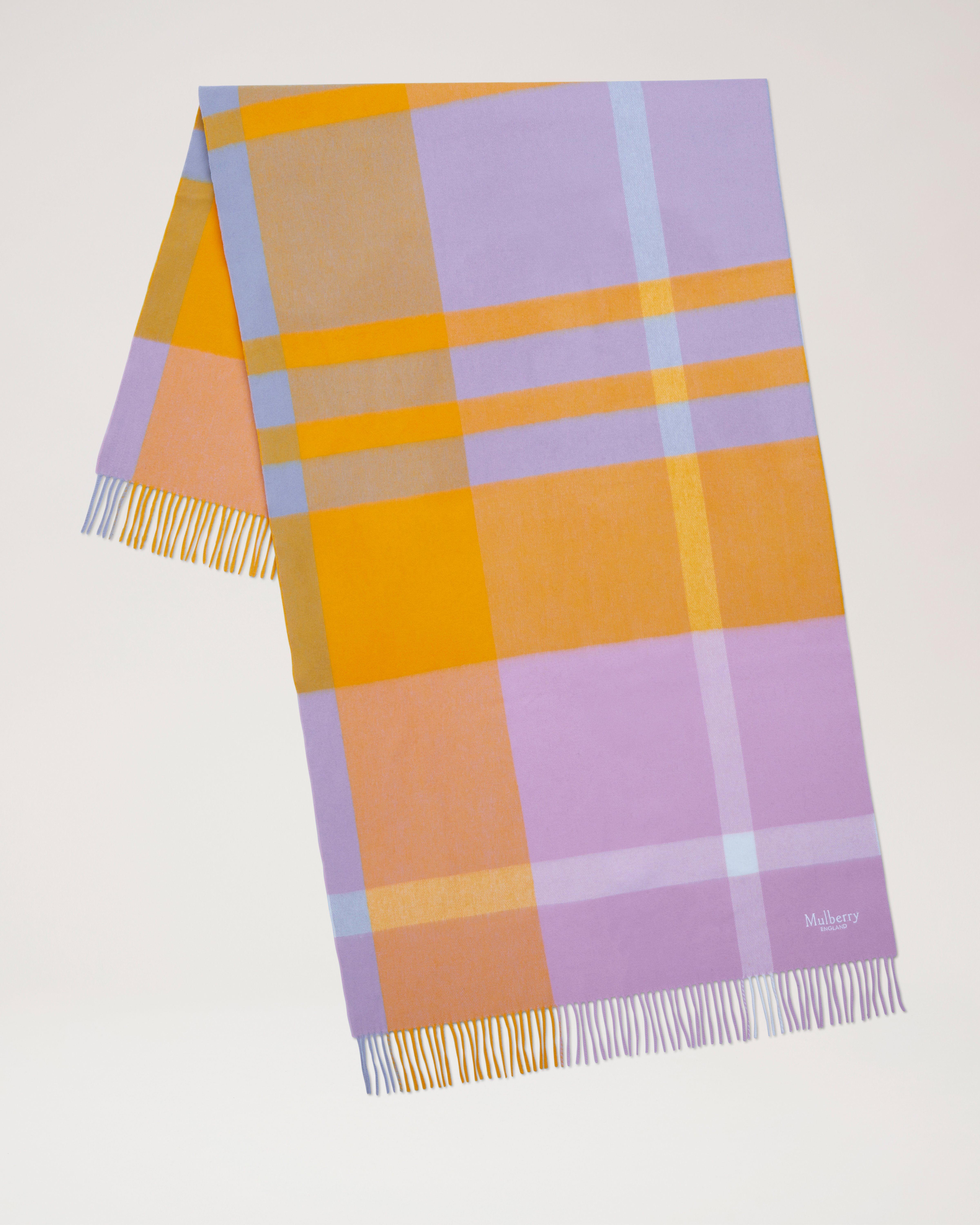 Large Check Merino Wool Scarf | Powder Rose & Double Yellow Lambswool ...