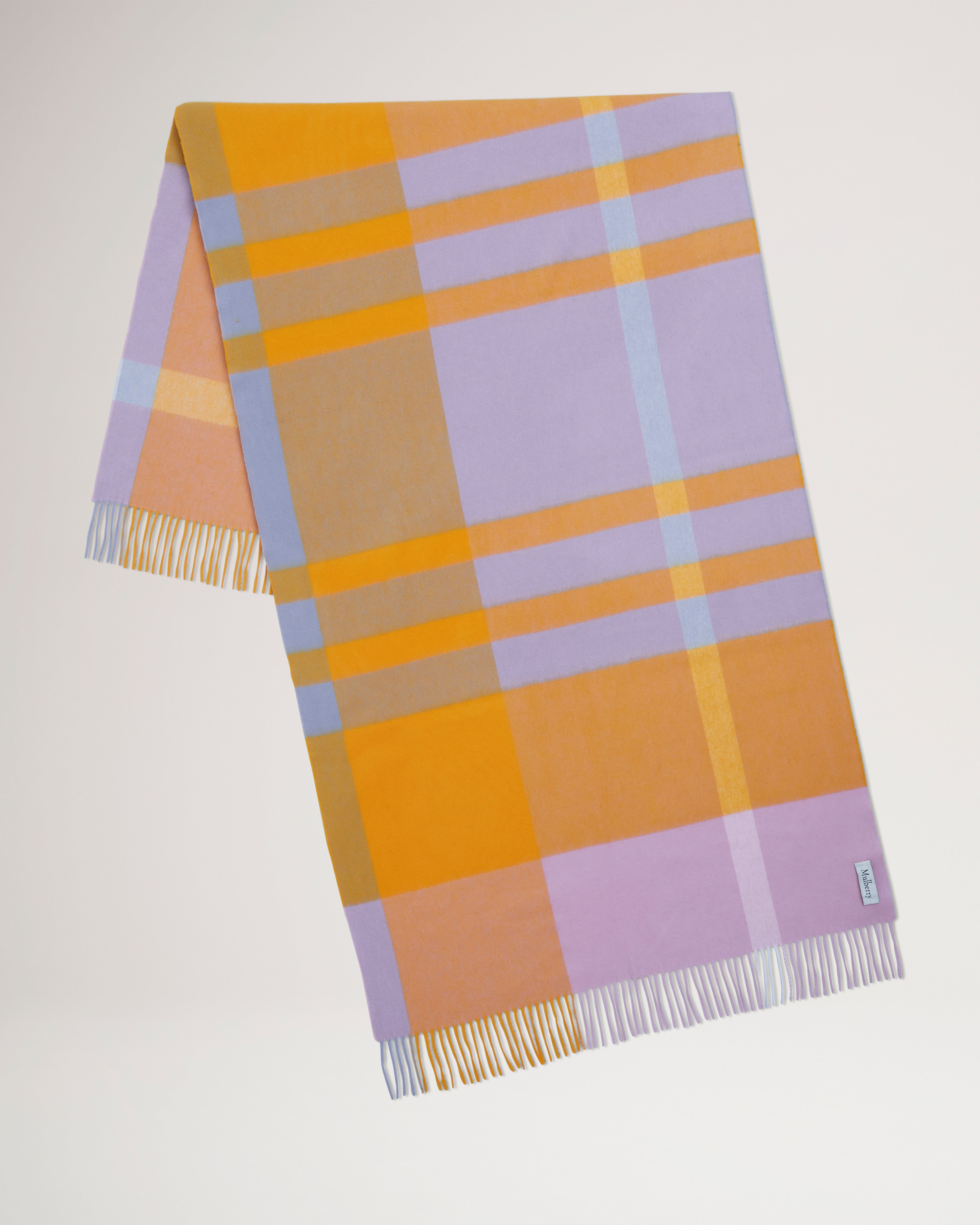 Large Check Merino Wool Scarf | Powder Rose & Double Yellow Lambswool ...