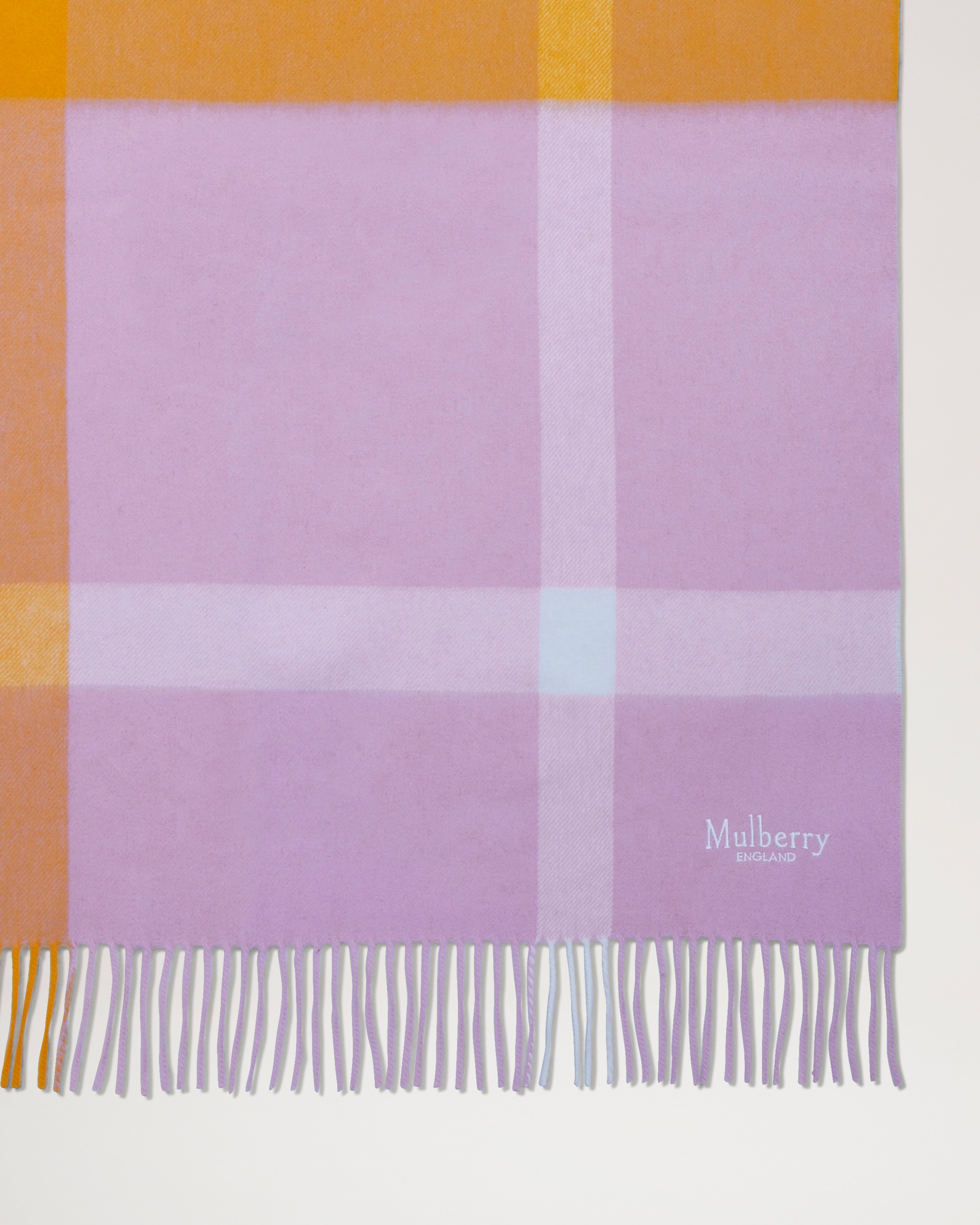 Large Check Merino Wool Scarf | Powder Rose & Double Yellow Lambswool ...