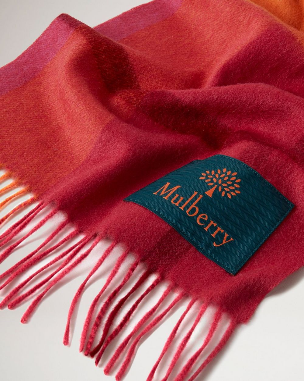 Small Check Lambswool Scarf | Wild Berry Red & Foxglove Lambswool ...