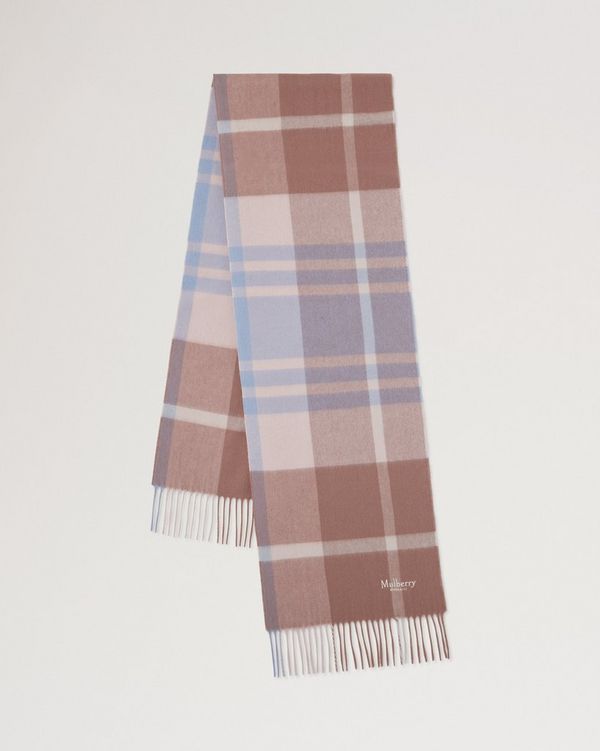 Mulberry | Small Check Merino Wool Scarf | Autumn Rose & Poplin Blue ...