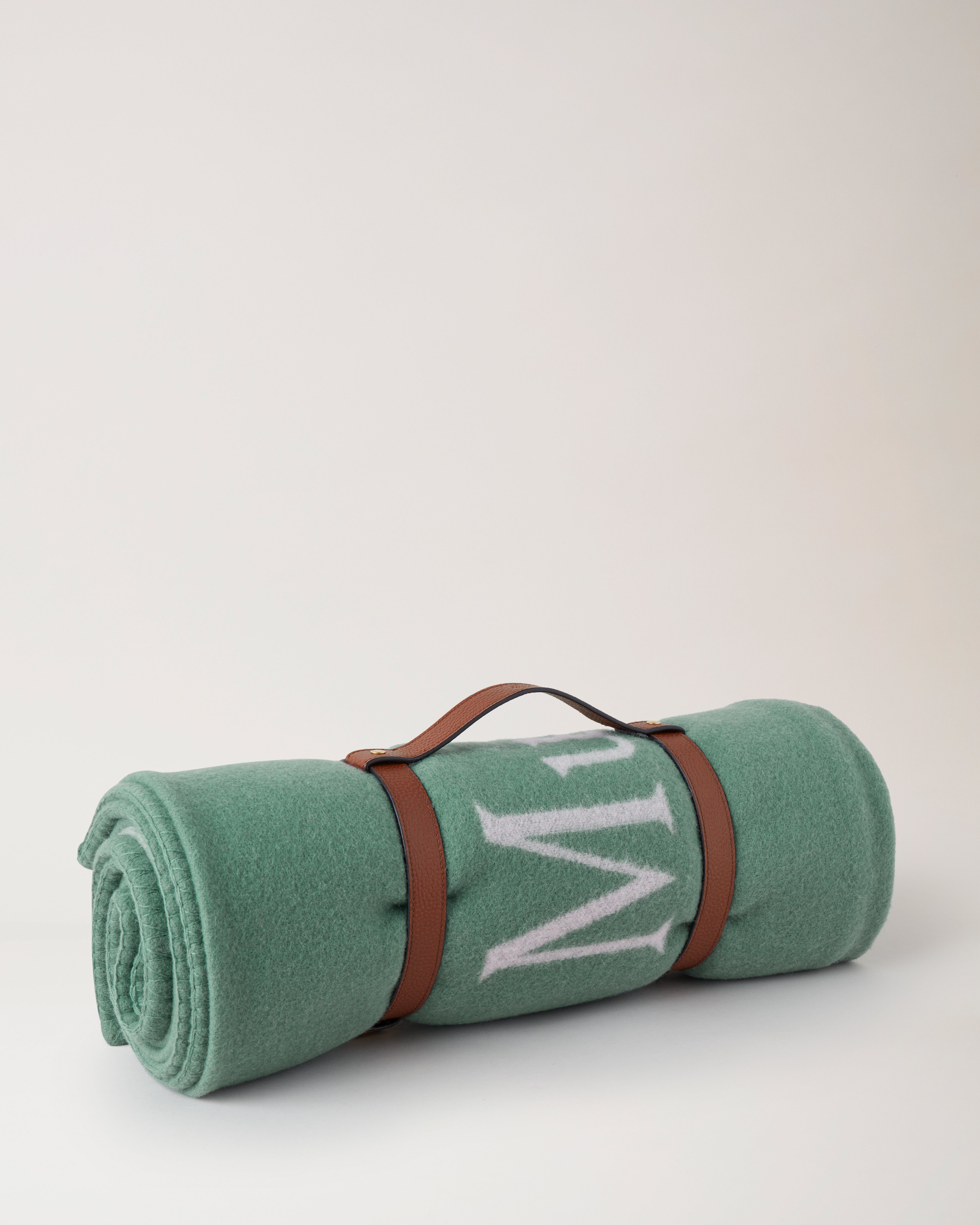 Logo Throw Blanket With Leather Belt | Cambridge Green Lambswool ...