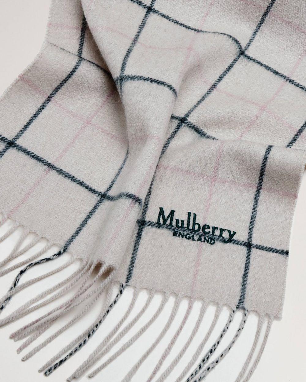 Tri Colour Windowpane Check Lambswool Scarf | Chalk Lambswool | Men ...