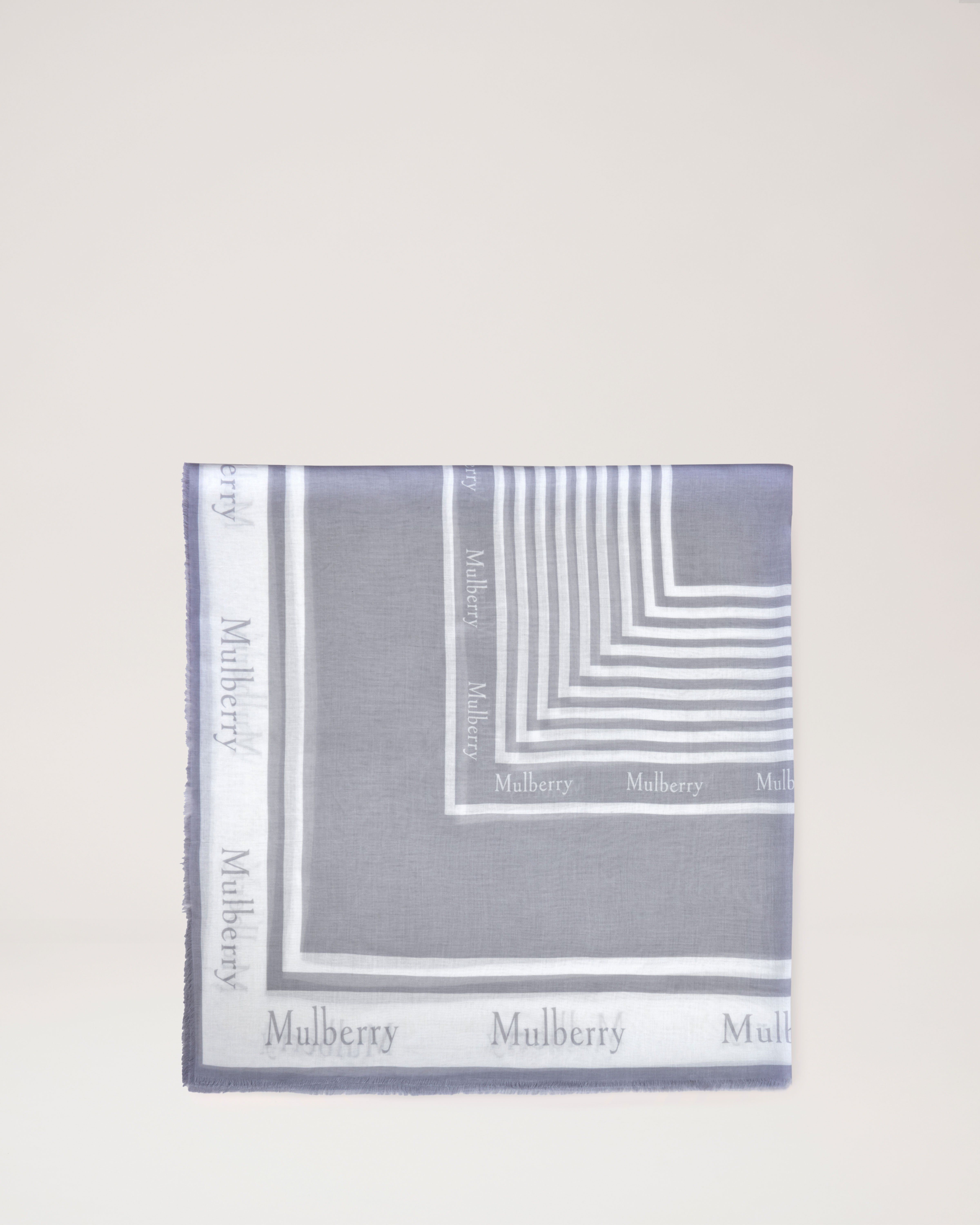 Logo Border Square | Pale Grey & White Modal Cashmere Blend | Women ...