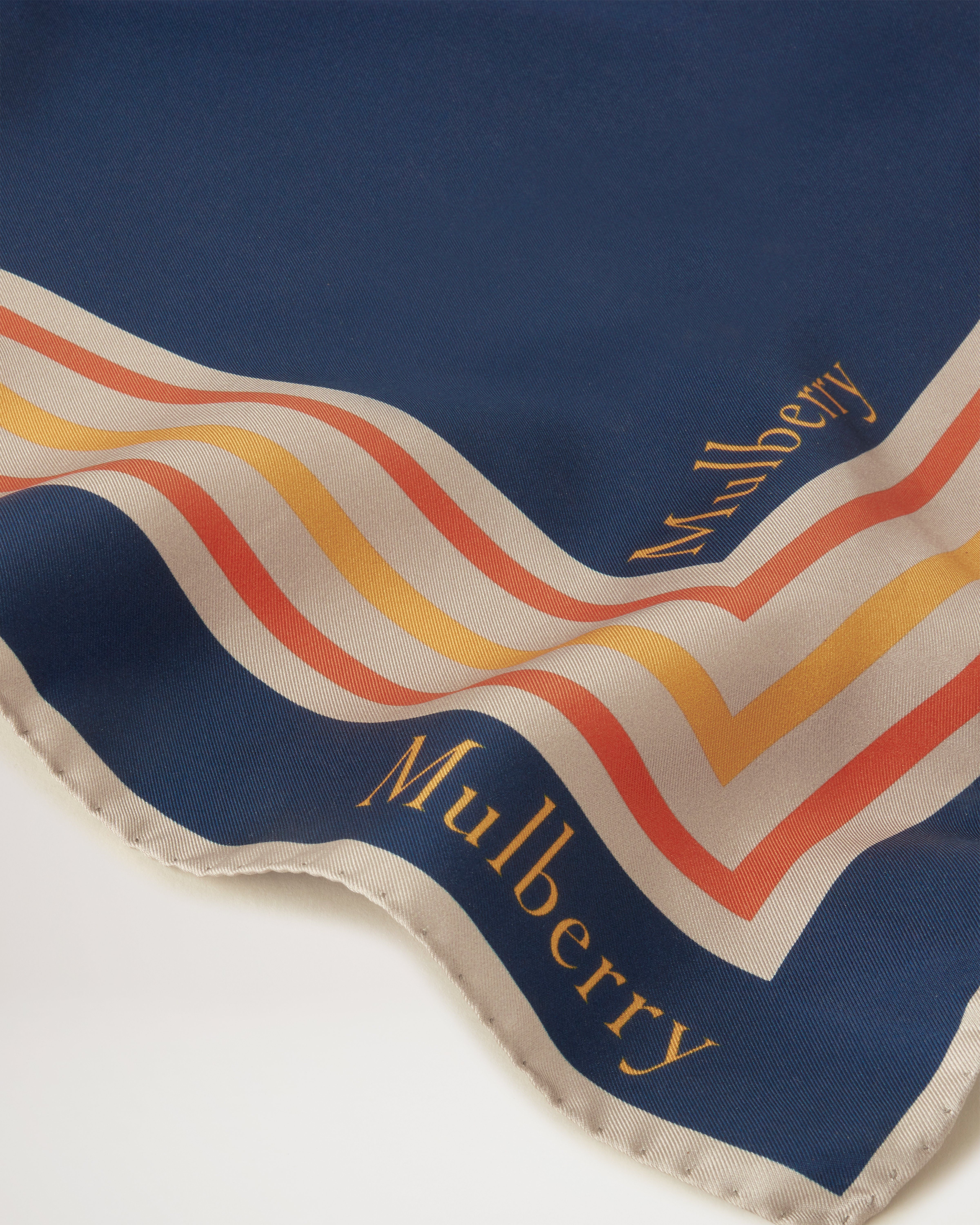 Logo Border Square | Sapphire 100% Silk Twill | Women | Mulberry