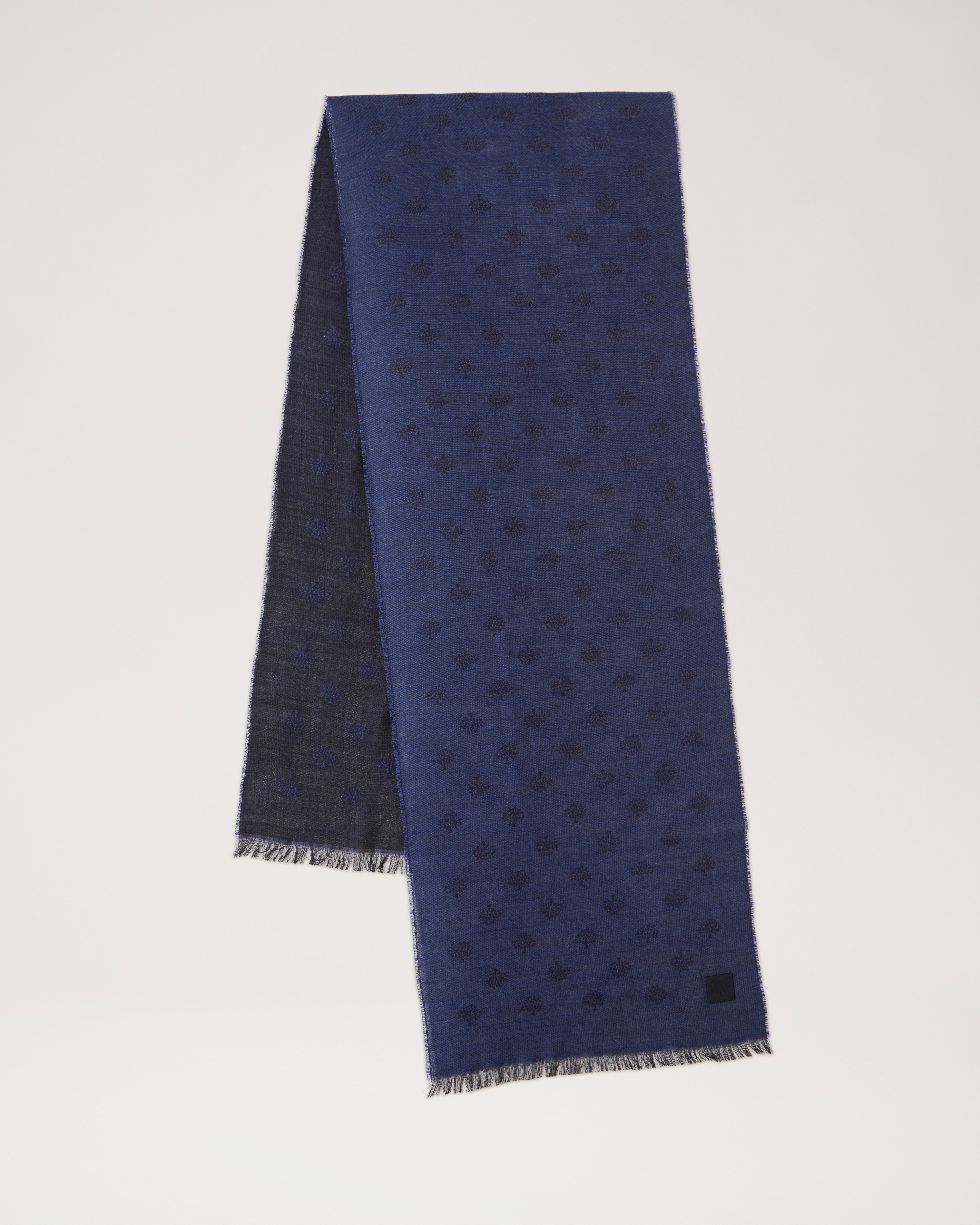 Mulberry Tree Jacquard Rectangular Scarf | Midnight Wool Cotton Blend ...