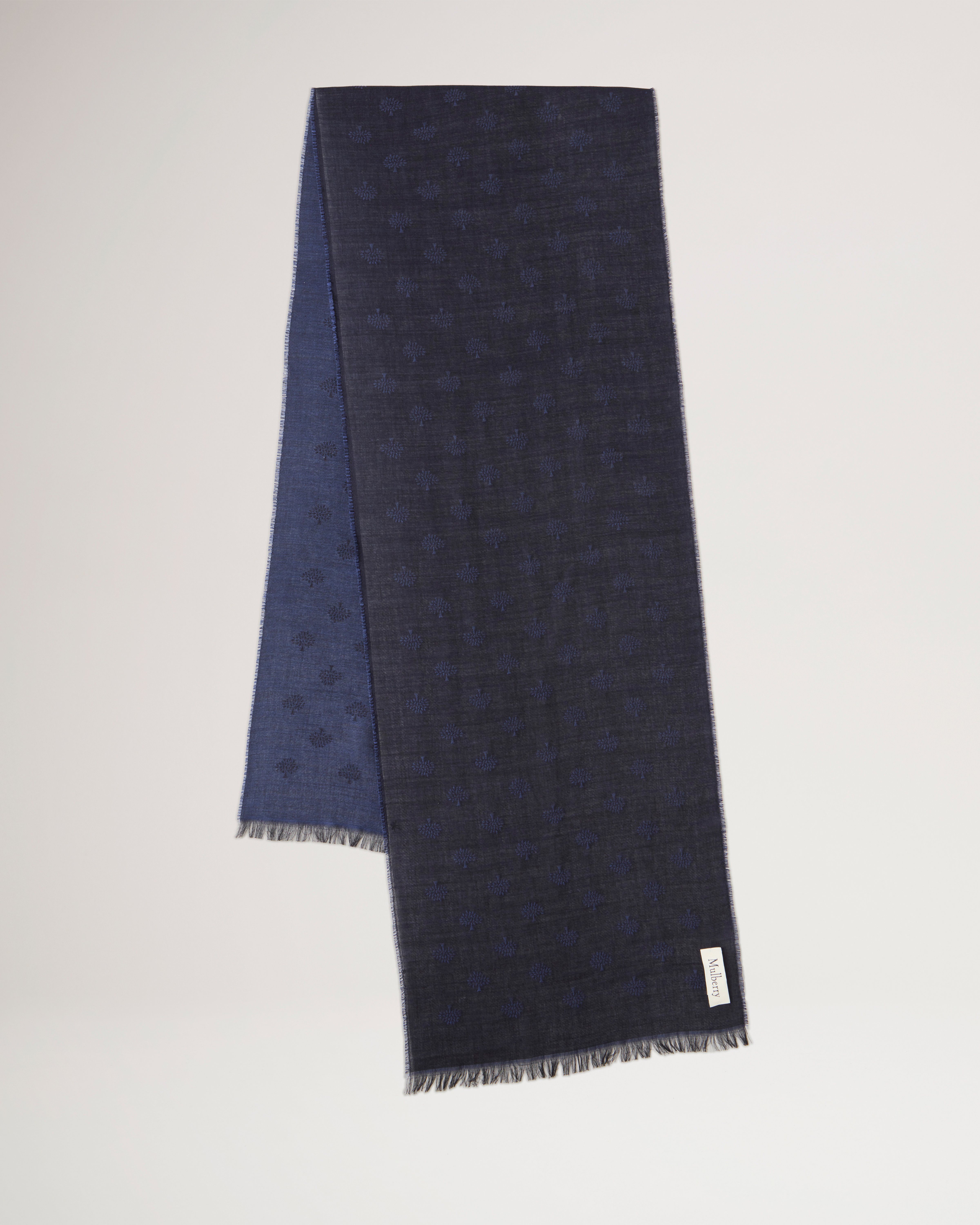 Mulberry Tree Jacquard Rectangular Scarf | Midnight Wool Cotton Blend ...