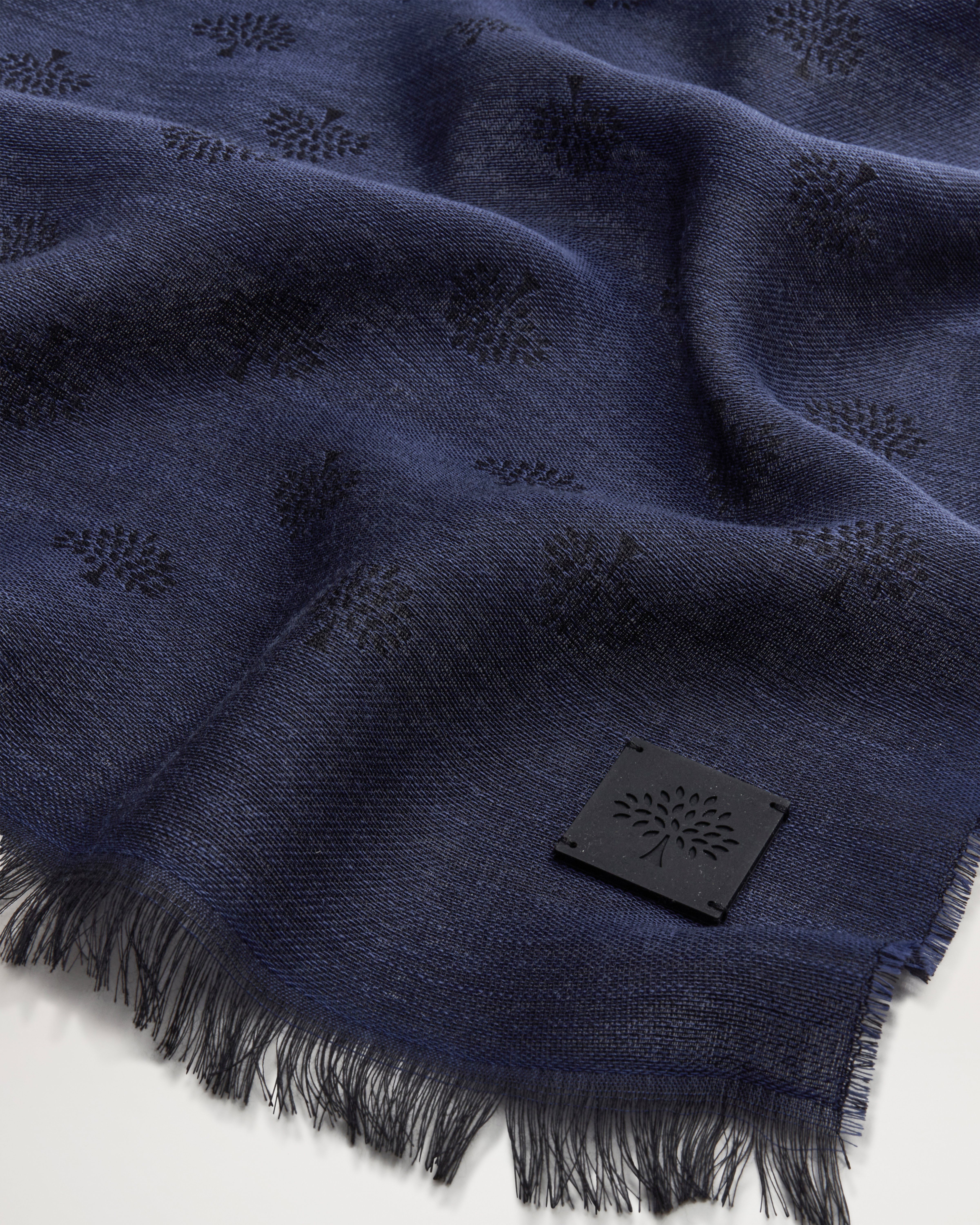 Mulberry Tree Jacquard Rectangular Scarf | Midnight Wool Cotton Blend ...