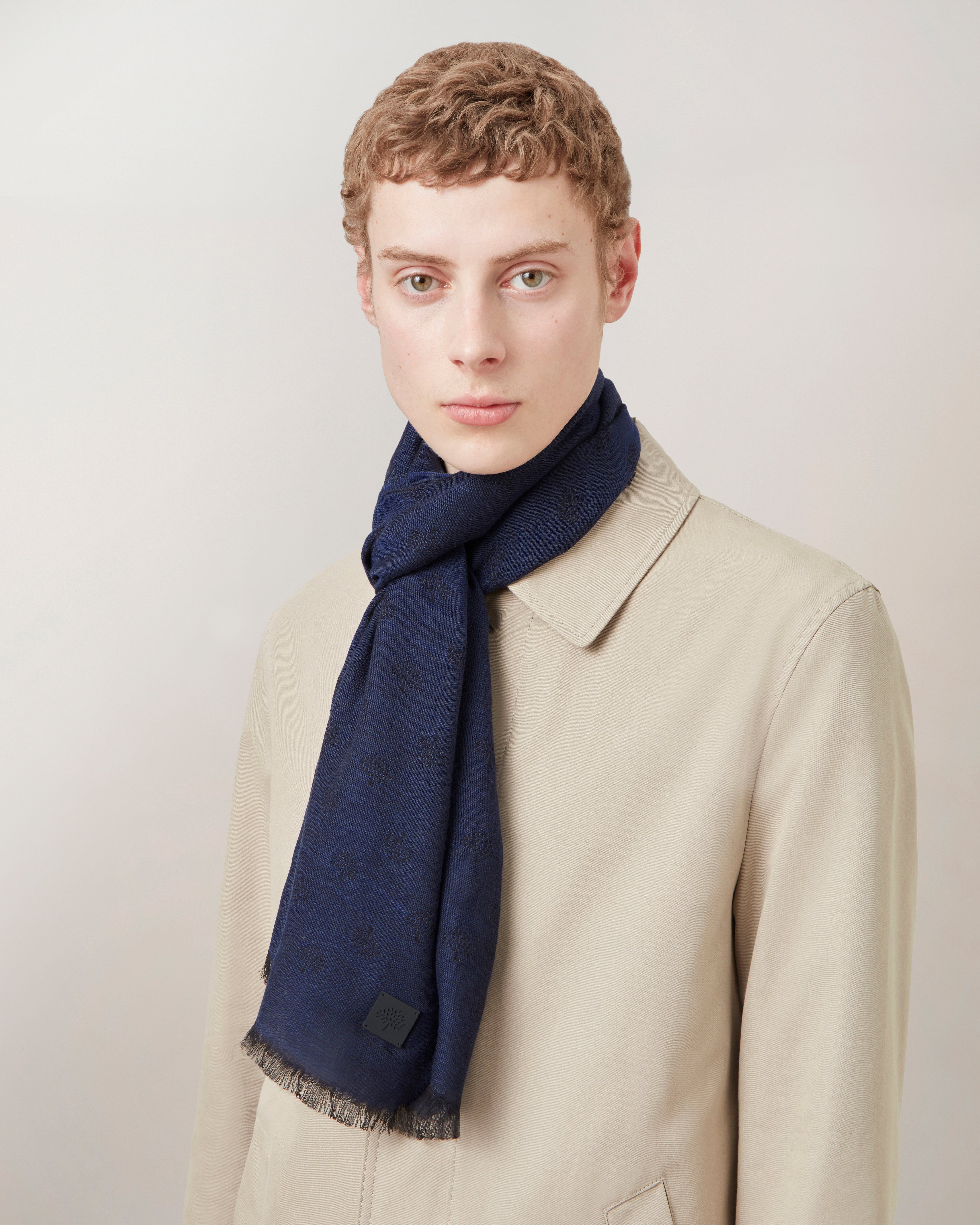 Mulberry Tree Jacquard Rectangular Scarf | Midnight Wool Cotton Blend ...