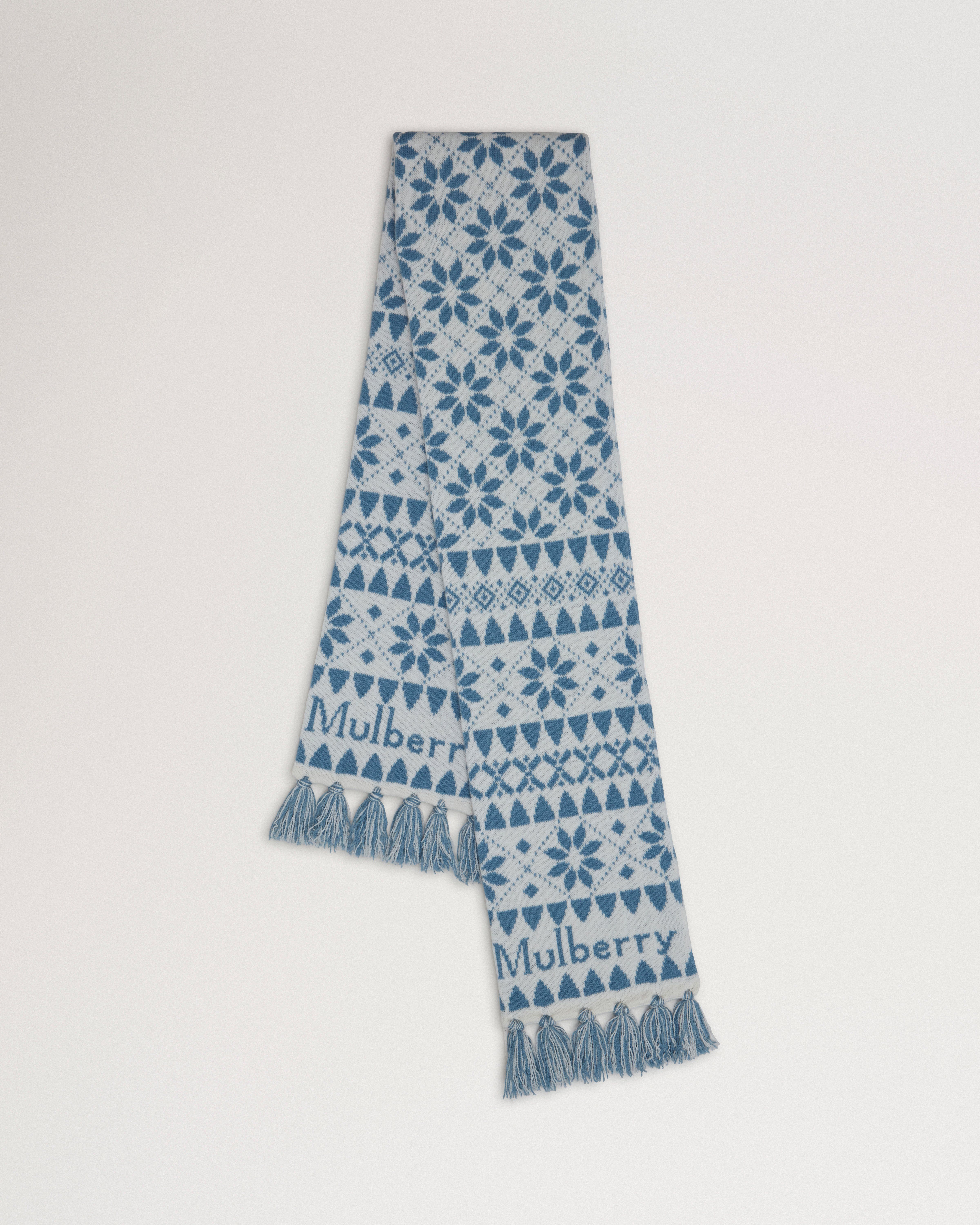 Mulberry FairIsle Knit Scarf | Poplin Blue & Ecru Lambswool | Women ...