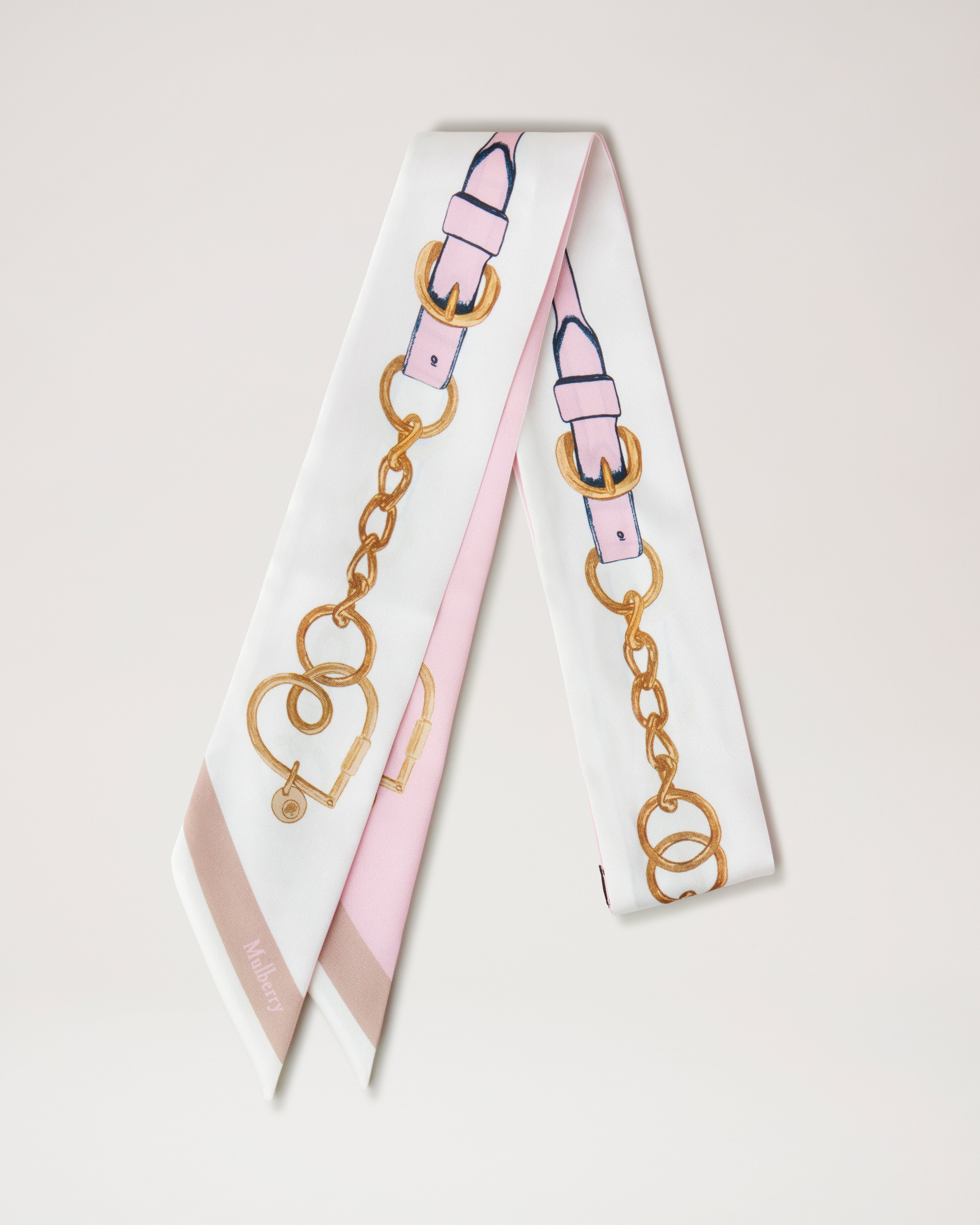Heritage Chain Strap Skinny Scarf | Powder Rose & Ecru Recycled ...
