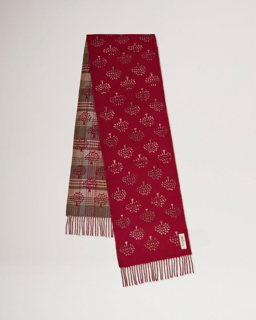 Mulberry Heritage Check & Tree Scarf | Moss Merino Wool | Women | Mulberry