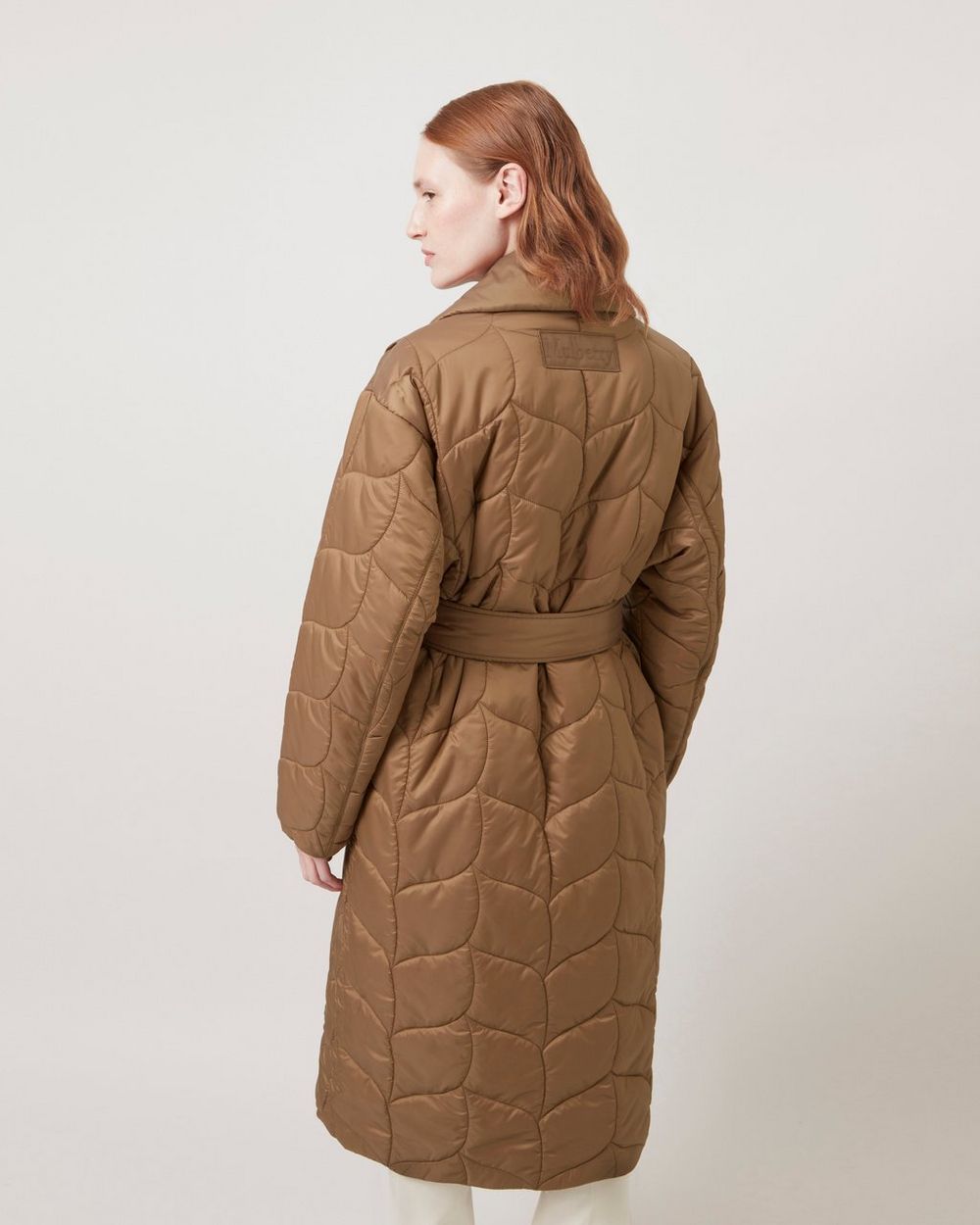 Softie Quilted Double Breasted Coat | Tobacco Brown Recycled Nylon ...