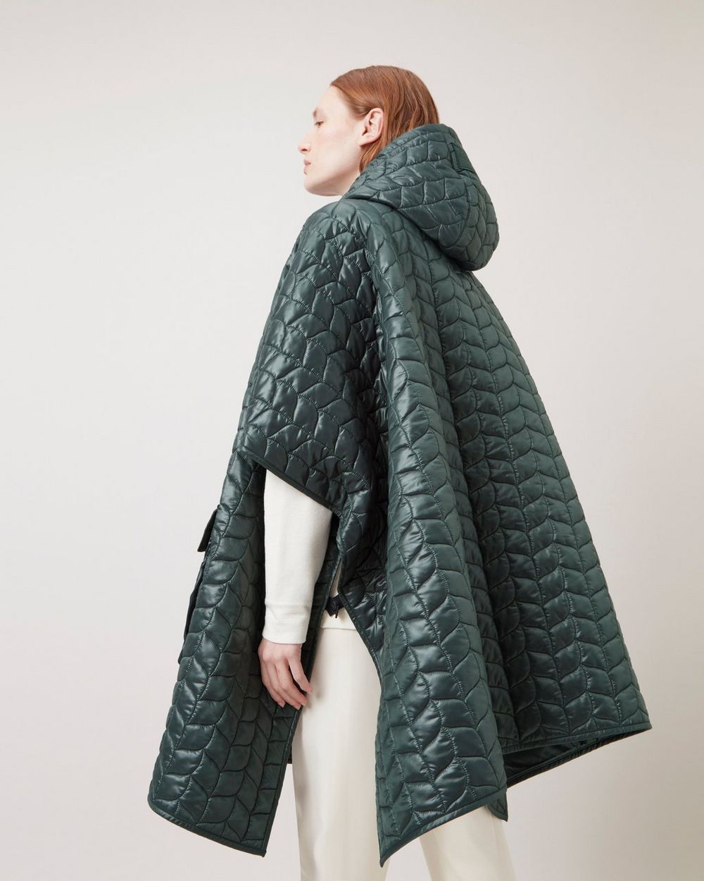 Softie Quilted Hooded Cape | Mulberry Green Recycled Nylon | Softie ...