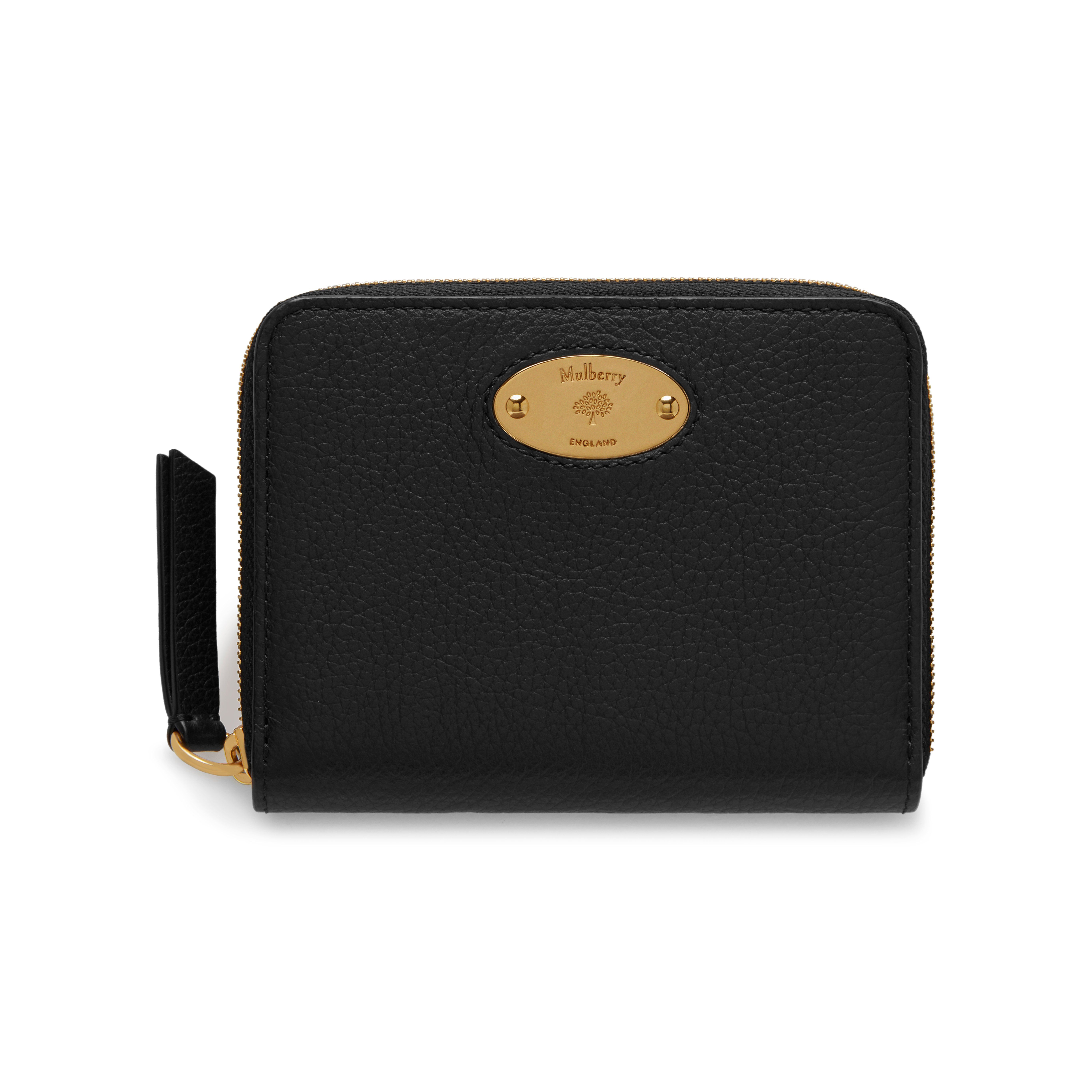 Mulberry Plaque Small Zip Around Purse | Black Small Classic Grain ...