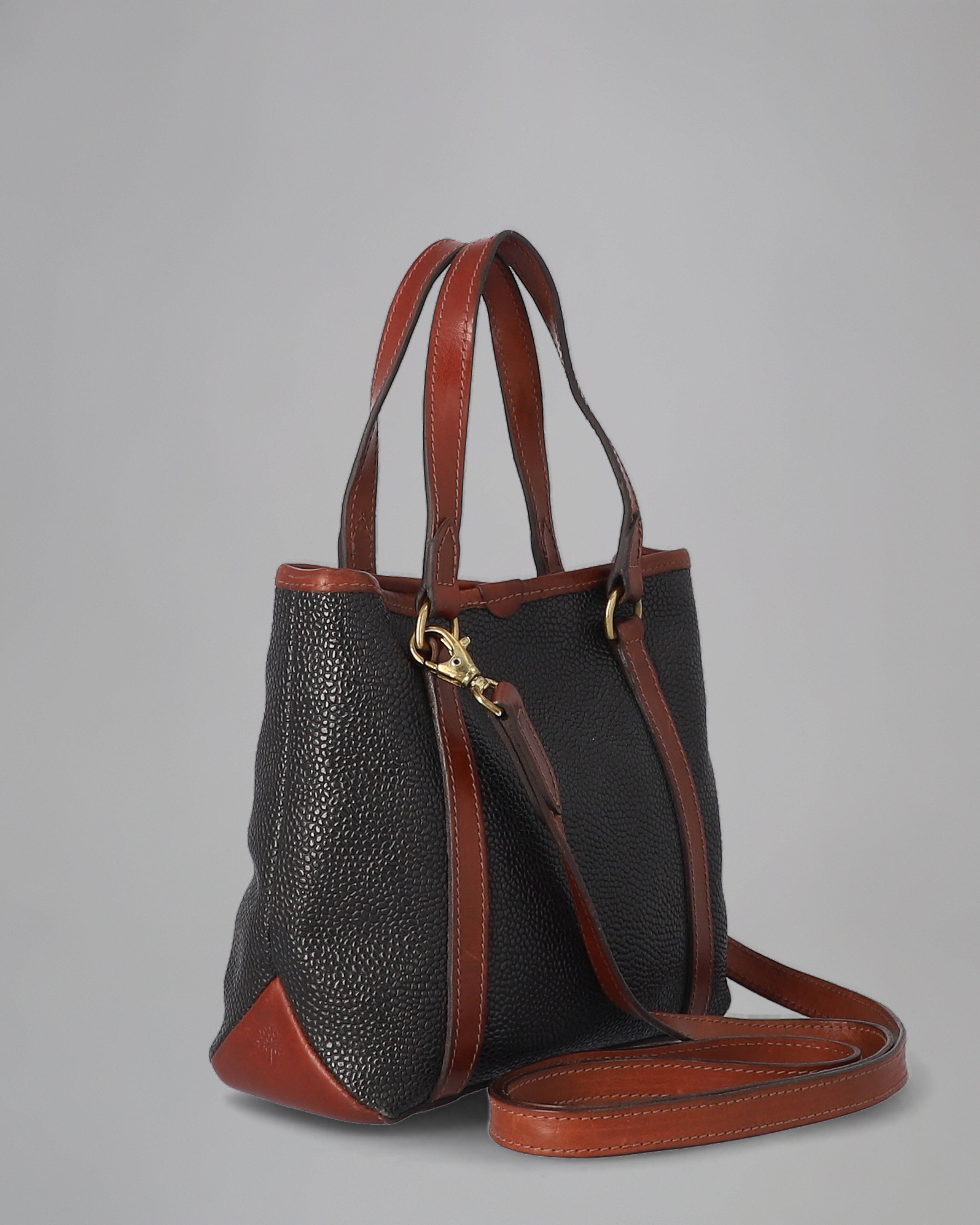 Bell Tote | Pre-Loved | Black & Branston Brown Scotchgrain | Pre-Loved ...